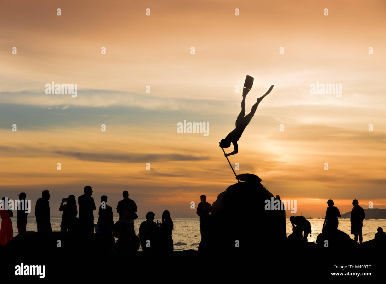 People gather to watch the sunset in Bucerias, Nayarit, Mexico Stock ...