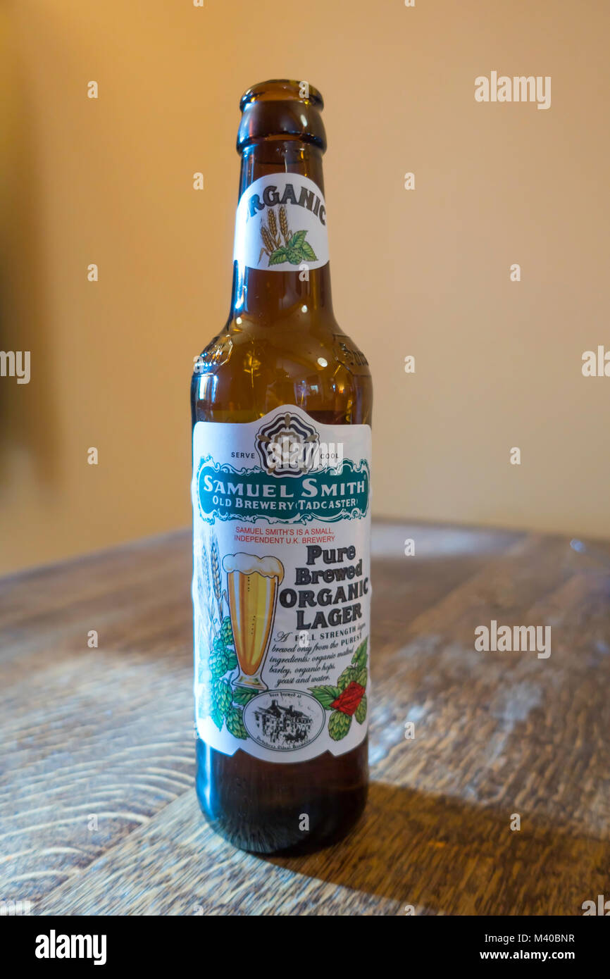 A bottle of Samuel Smith's Pure brewed Organic Lager beer brewed at the ...