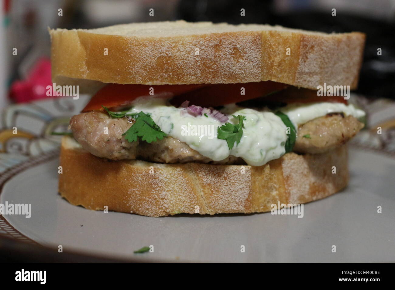 Greek sandwiches with lots of vegetable and fried pork Stock Photo - Alamy