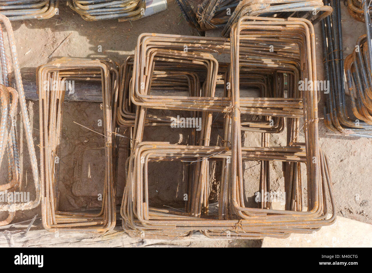 Steel bending work prepare for construction work Stock Photo - Alamy