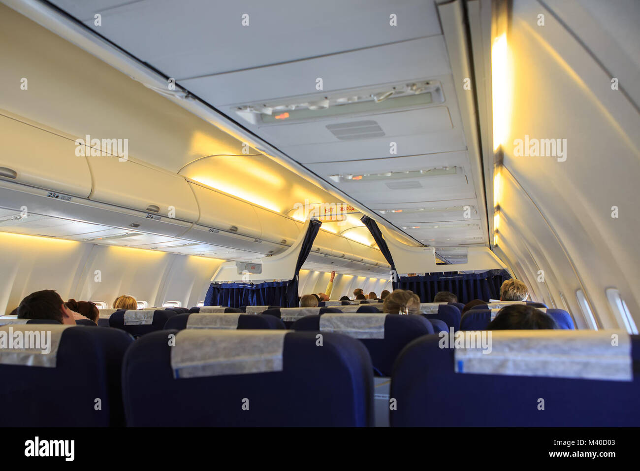 Interior of airplane and passenger seats Stock Photo - Alamy