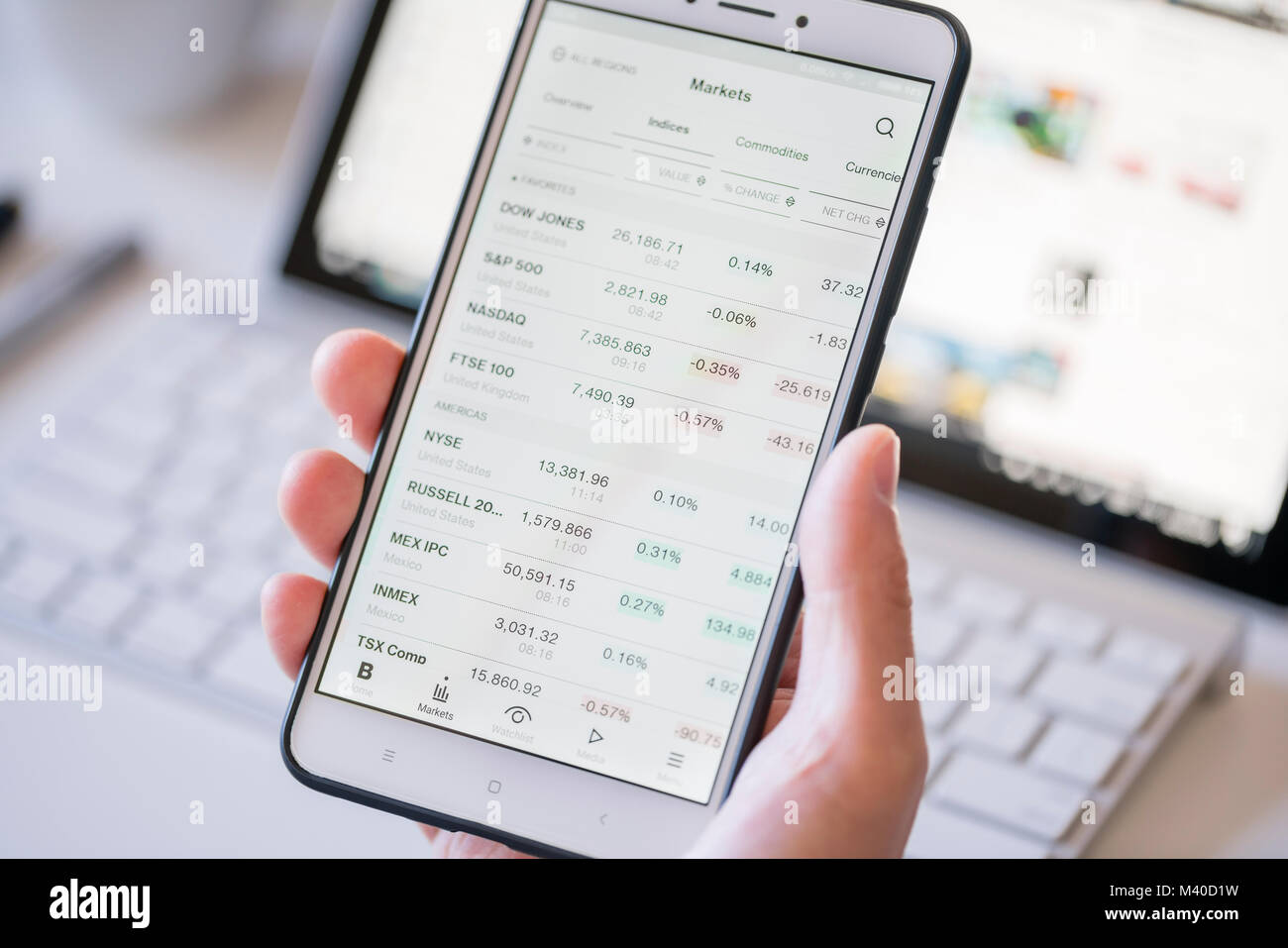 Checking stock market indices on a smartphone Stock Photo - Alamy