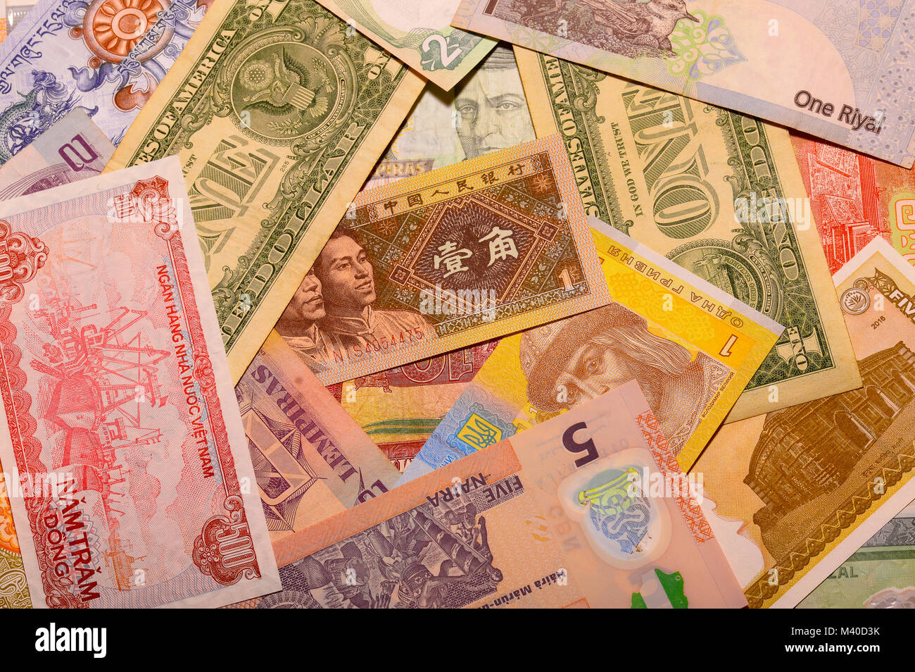 Currency notes of various nations background Stock Photo - Alamy