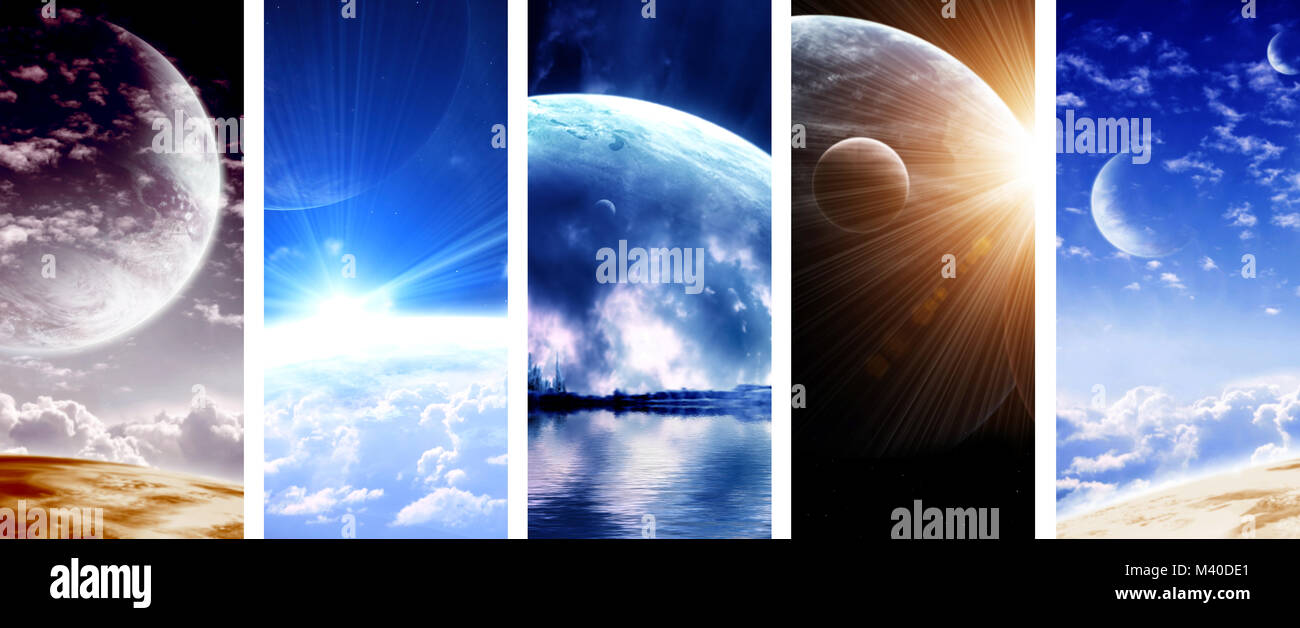 Set of vertical space banners with planets, nebula and stars. Elements ...