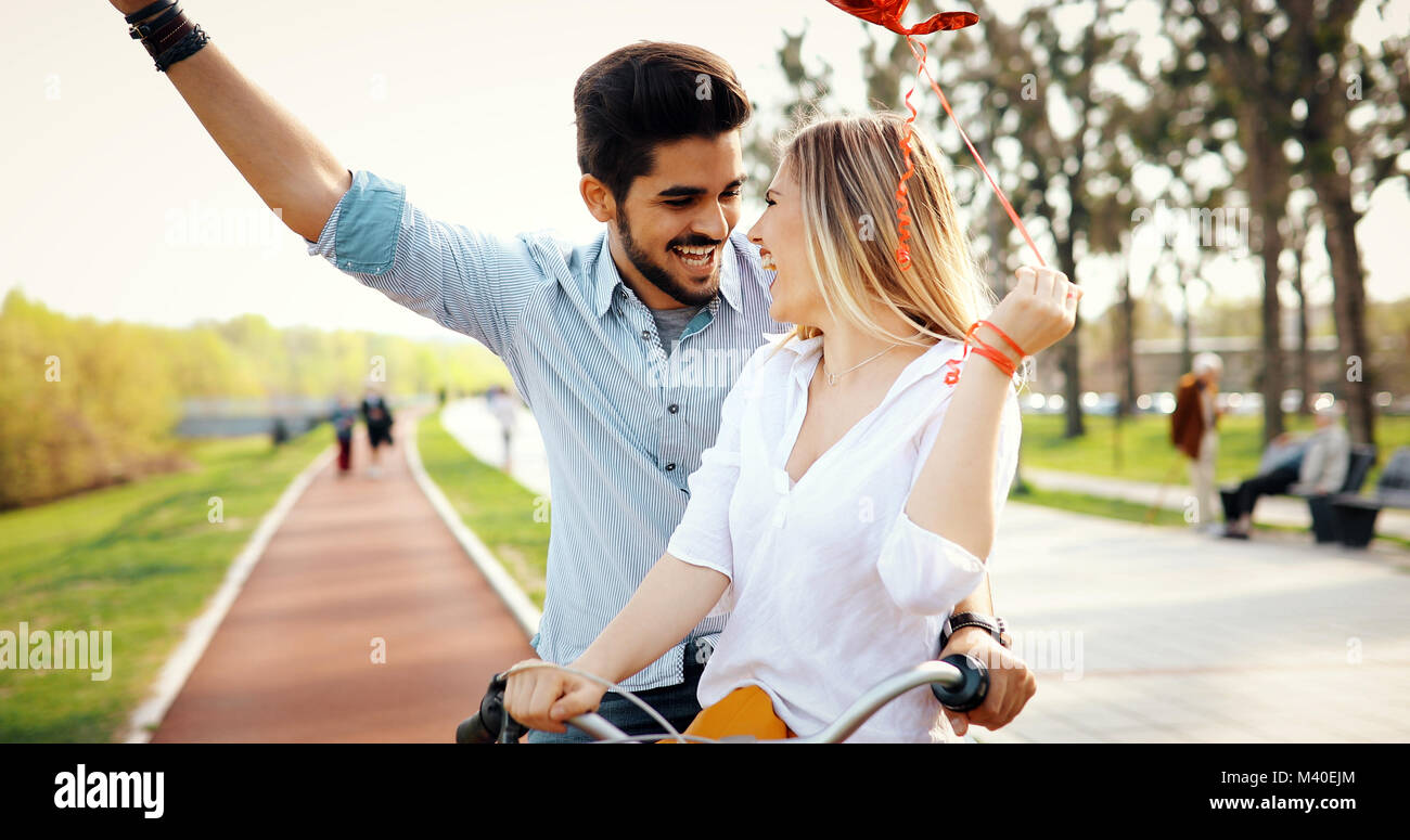 Romantic couple with bicycle hi-res stock photography and images - Alamy