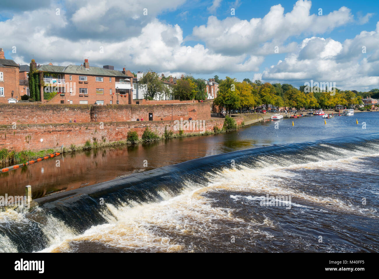 Chester city, River Dee, weir, sunny, England, UK Stock Photo - Alamy
