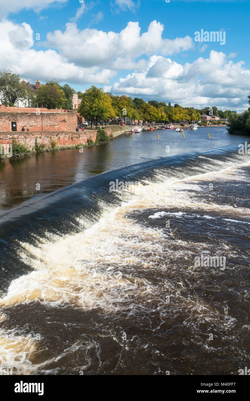 Chester city, River Dee, weir, sunny, England, UK Stock Photo - Alamy