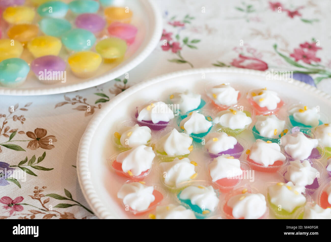 Mung Bean Flour Coconut Dessert in Jelly close up in white foam dish ...