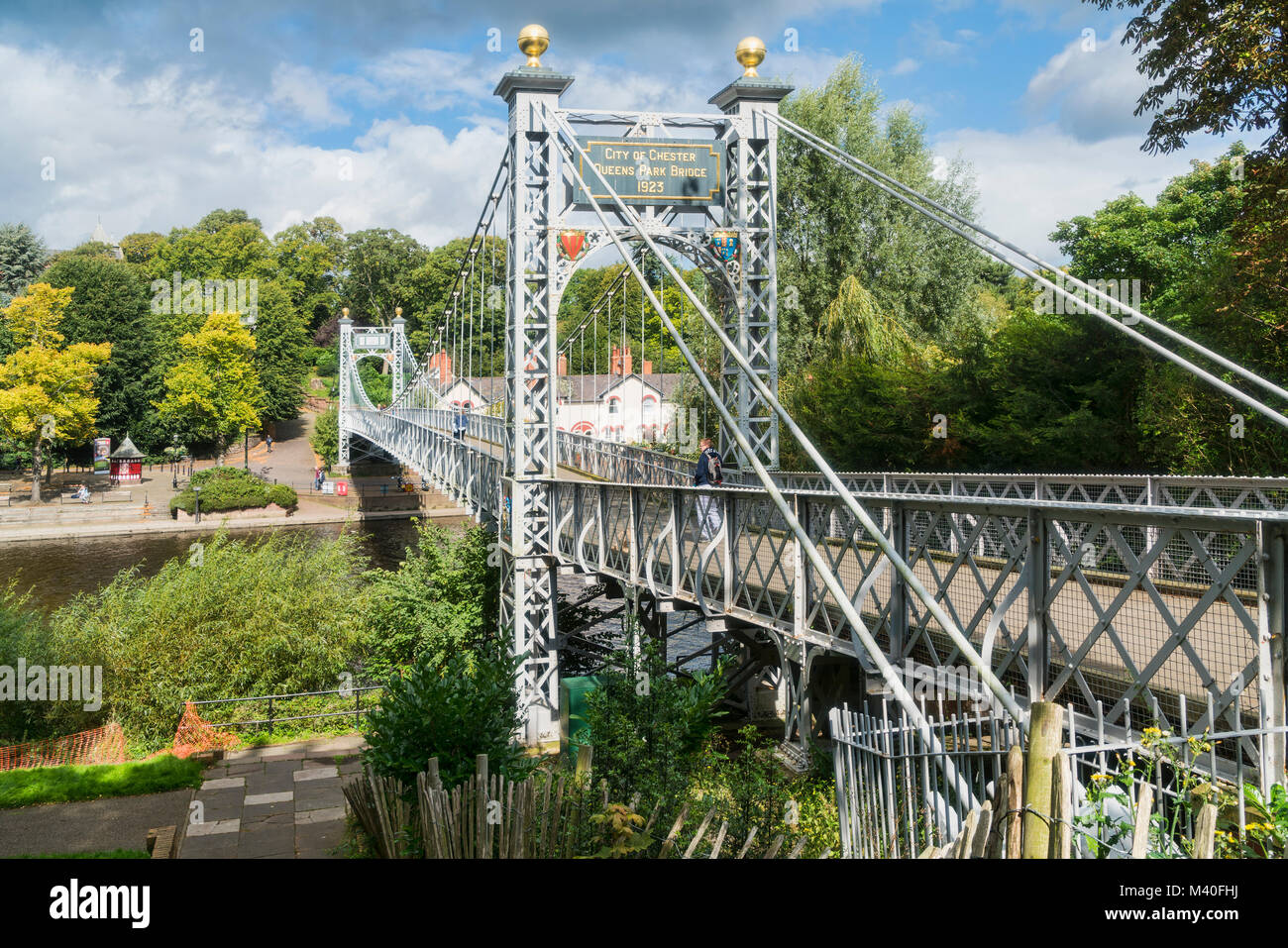 Chester city, Queen's Park Bridge, River Dee, sunny, England, UK Stock ...