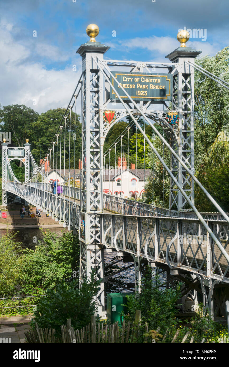 Chester city, Queen's Park Bridge, River Dee, sunny, England, UK Stock ...