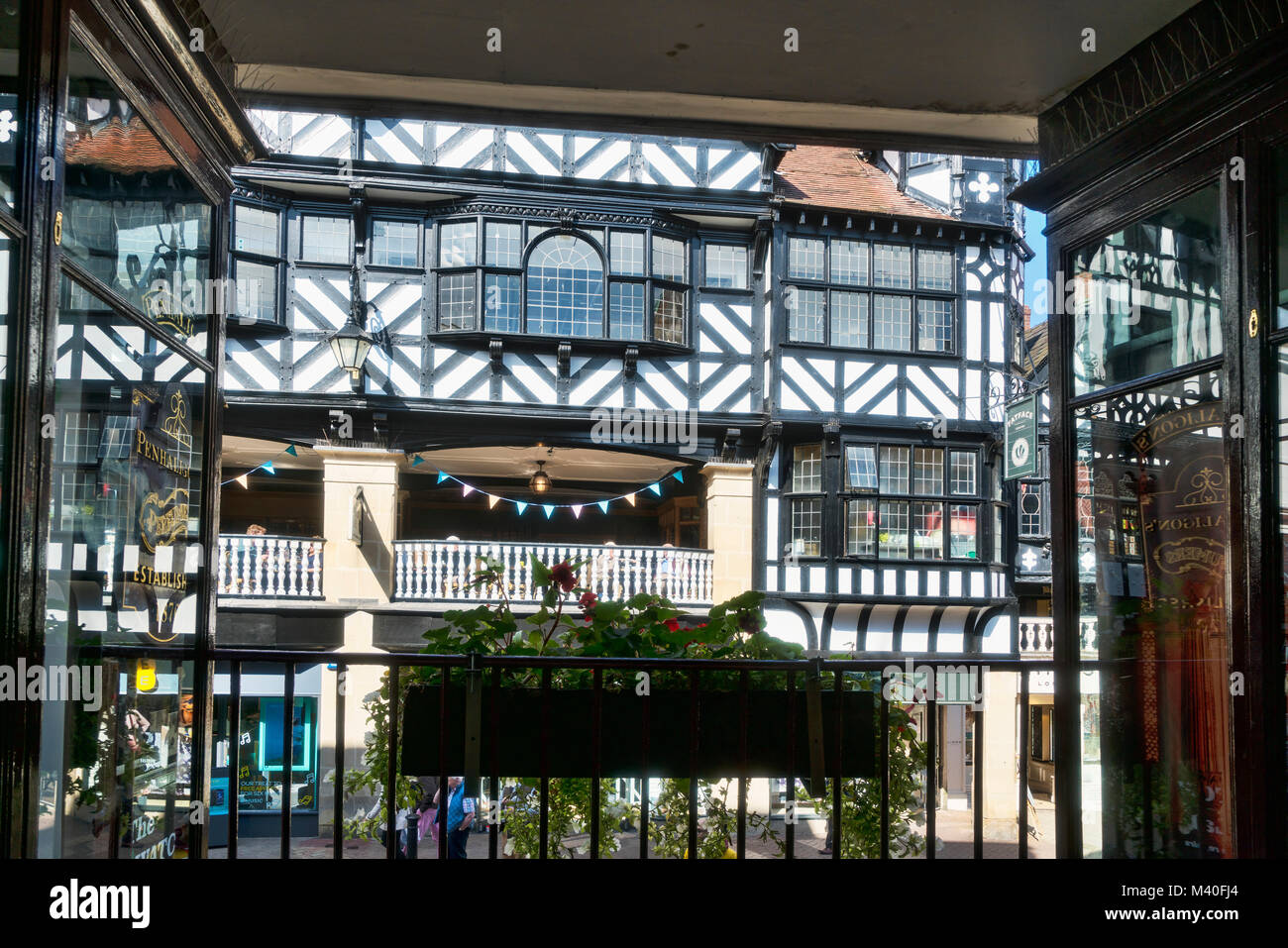 Chester city centre from walls, rows arcade, England, UK Stock Photo ...