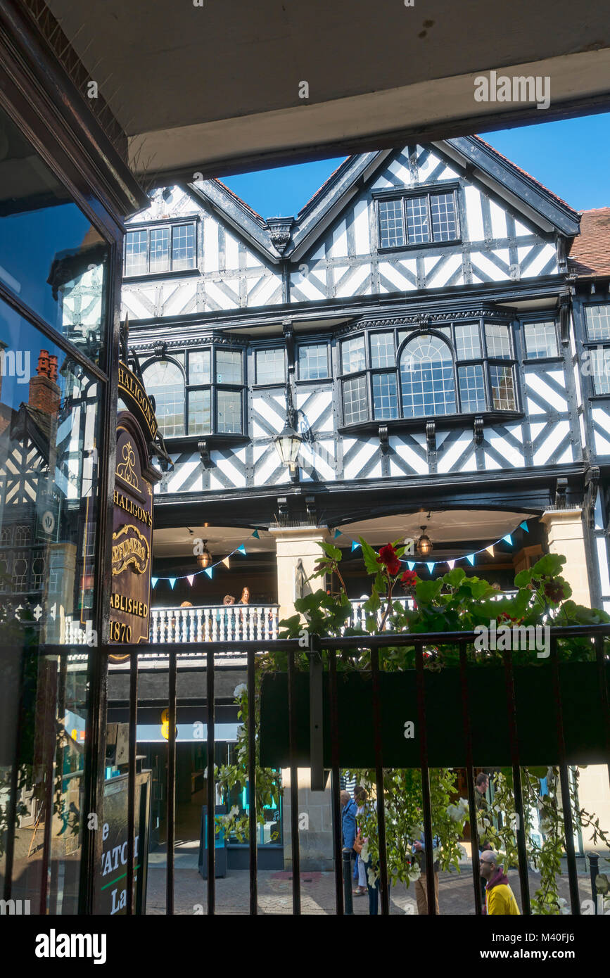 Chester city centre from walls, rows arcade, England, UK Stock Photo ...