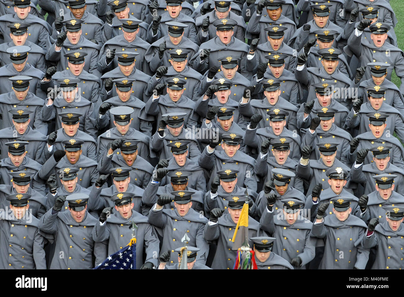 U.S. Military Academy cadets from West Point, N.Y., shouted a chant ...
