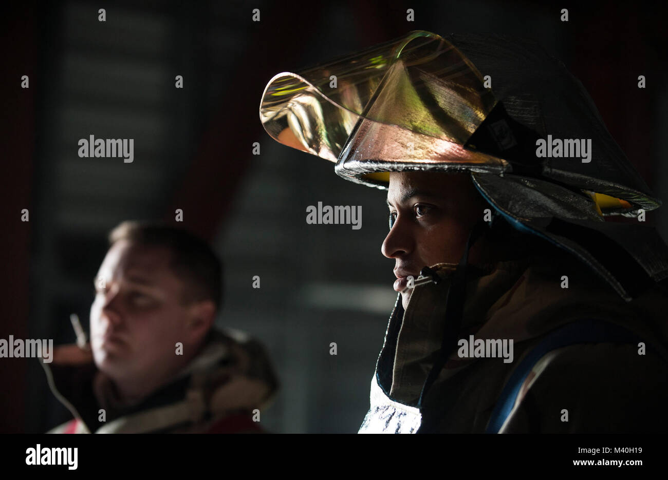 U.S. Air Force Staff Sergeant Kevin Ferguson, a firefighter with the ...