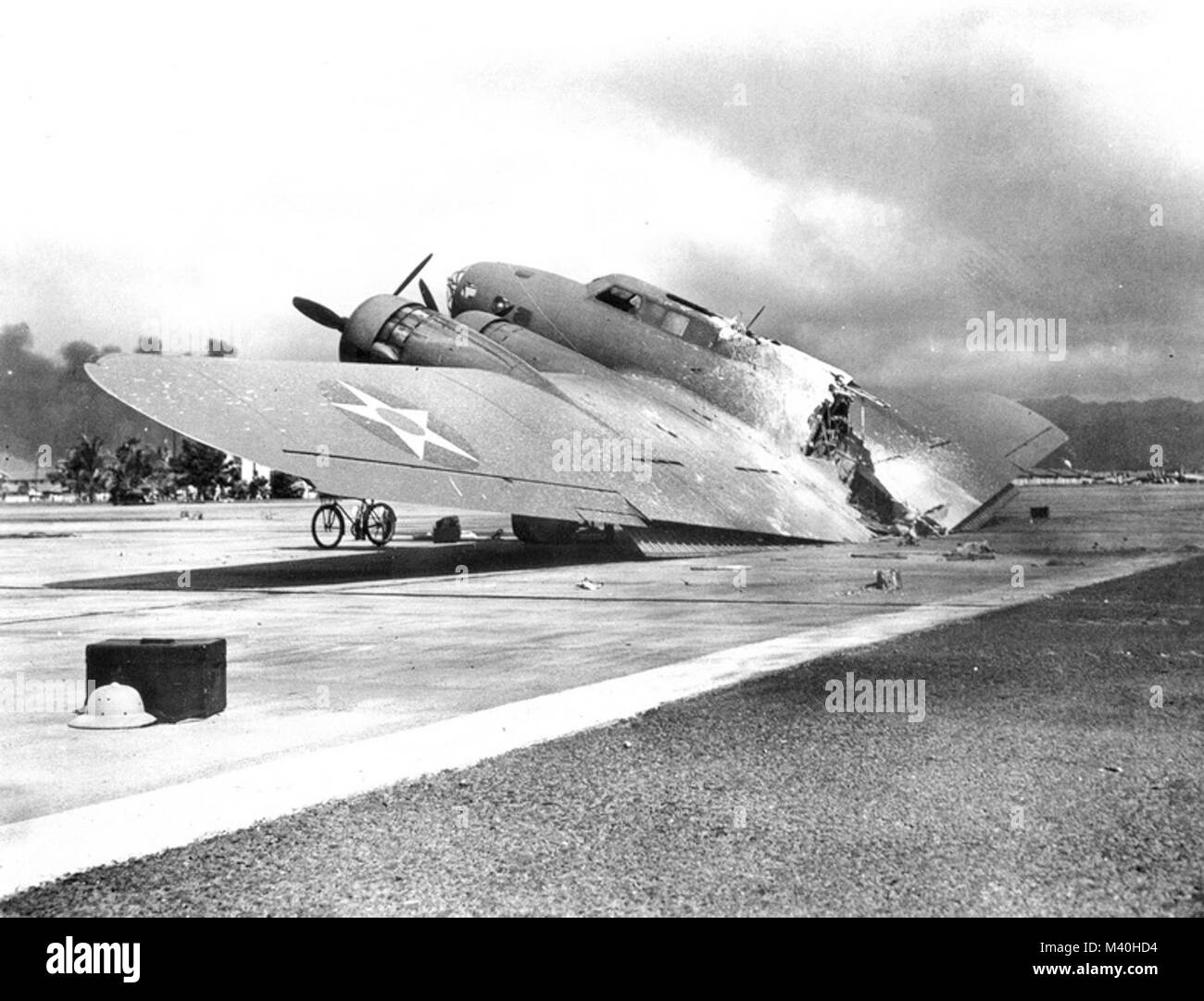The wreckage of Captain Raymond T. Swenson’s B-17C, Serial No. 40-2074 ...