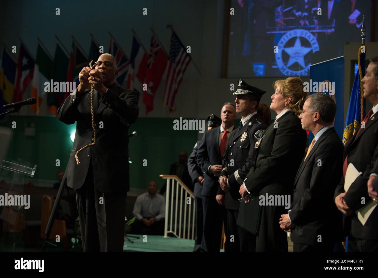 Pastor John O. Parker Jr. from Antioch Baptist Church speaks during a ...