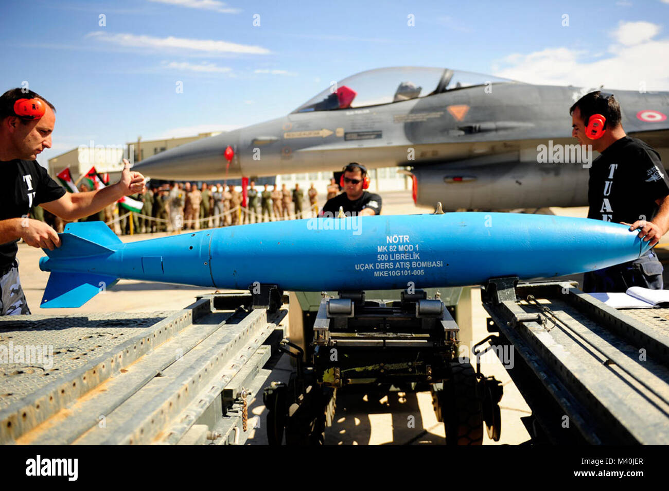 A Turkish Air Force weapons load team competes in a loading competition ...