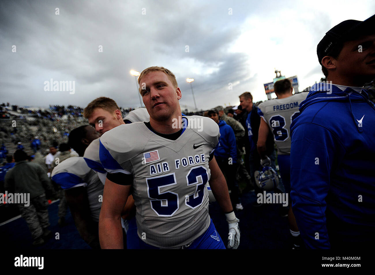 Defensive lineman Ross Fleming heads to the locker room after U.S. Air ...