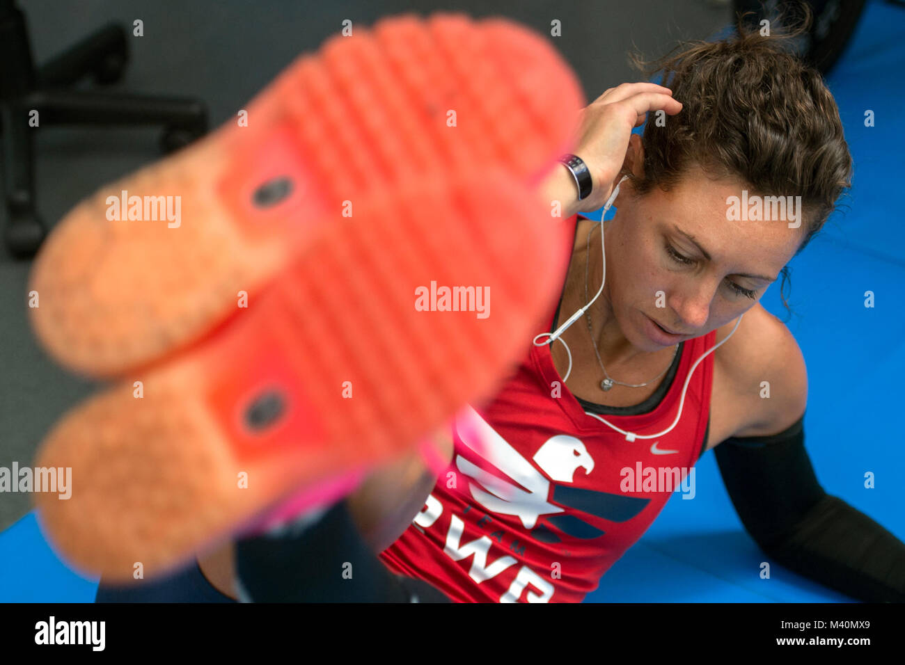 Army Capt. Kelly Elminger works out in the Intrepid Center at San ...