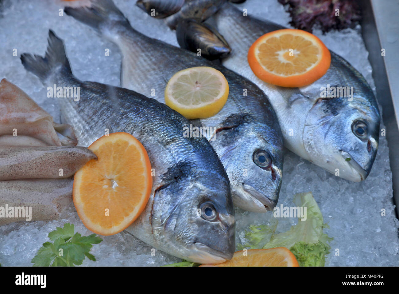 Raw fish. Table, assorted Stock Photo - Alamy