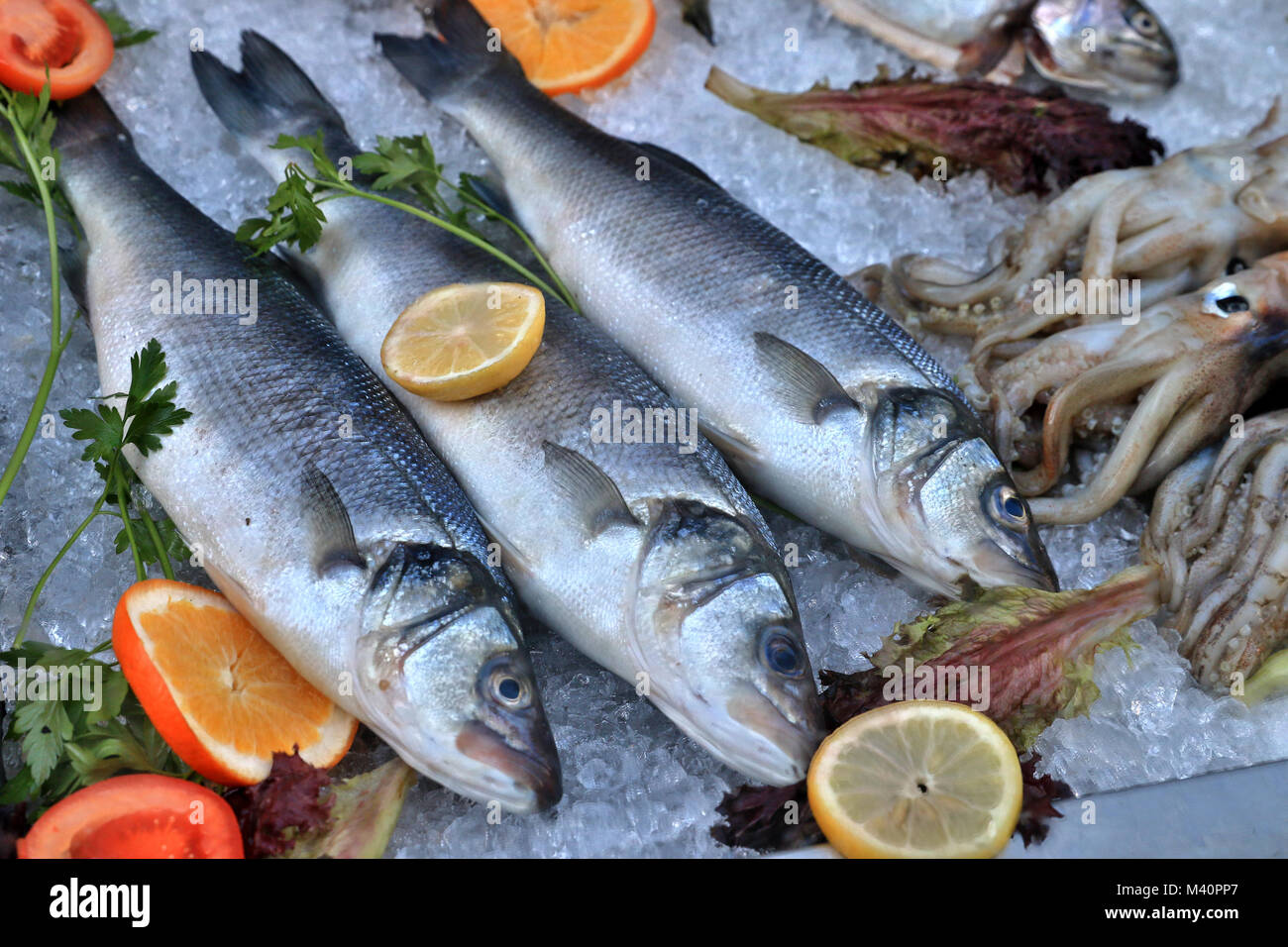 Raw fish. Table, assorted Stock Photo - Alamy