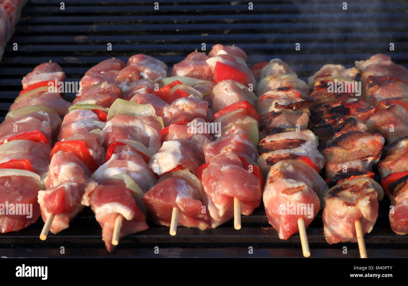 Grilled pork skewers Stock Photo - Alamy