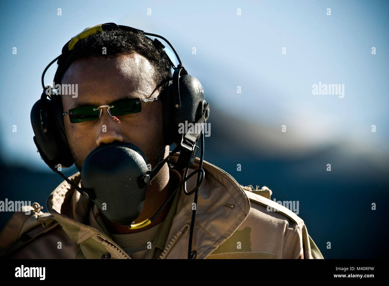 Royal Saudi Air Force Staff Sgt. Hassan, crew chief, communicates via ...