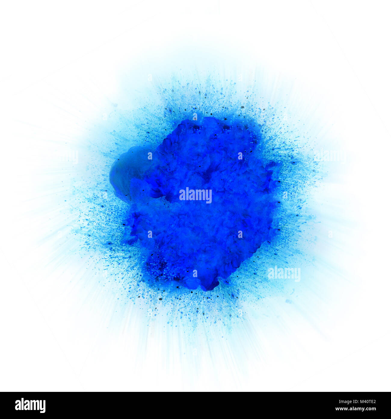 Abstract blue fire explosion with sparks isolated on white background ...