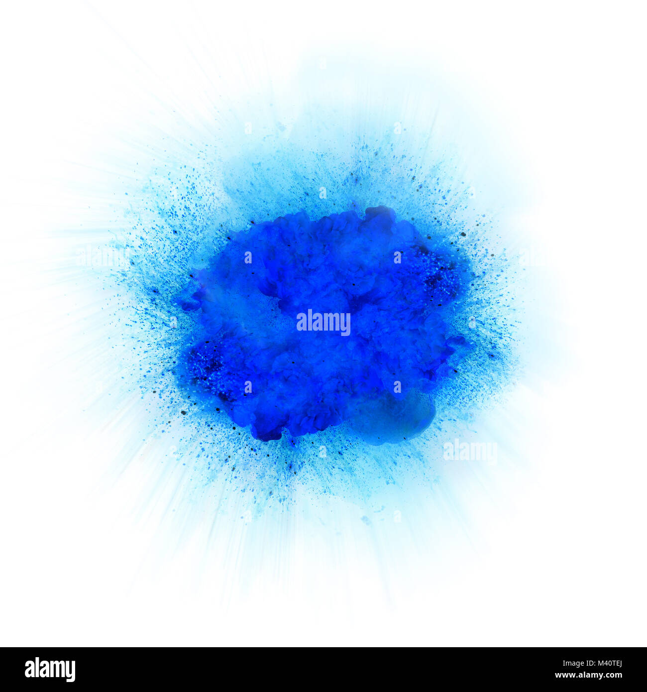 Abstract blue fire explosion with sparks isolated on white background ...