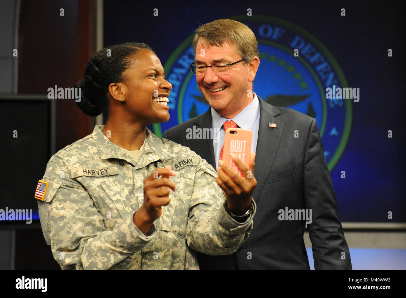 Secretary of Defense, The Honorable Ashton B. Carter, enjoys a moment ...