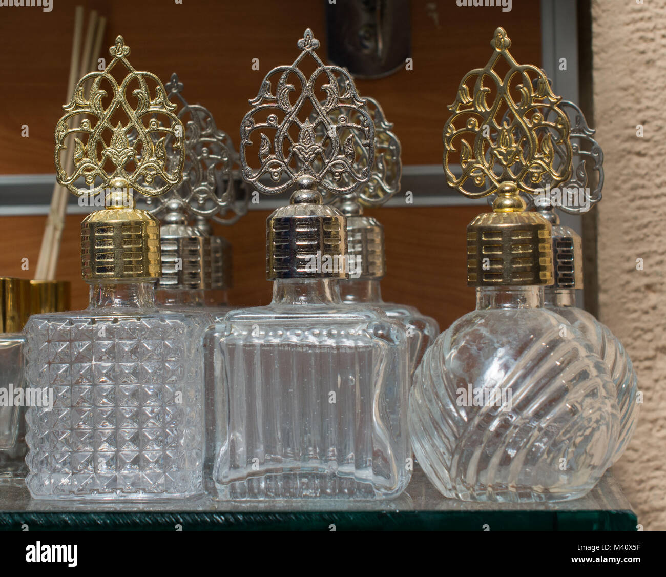 Set of Empty small transparent bottles Stock Photo - Alamy
