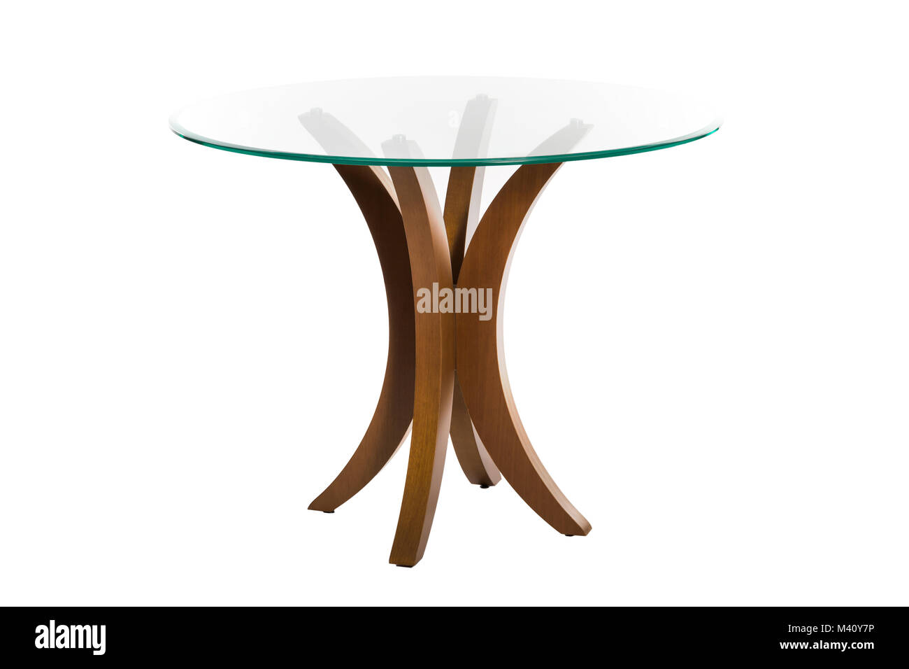 Wood round table with wood legs on a white background Stock Photo - Alamy