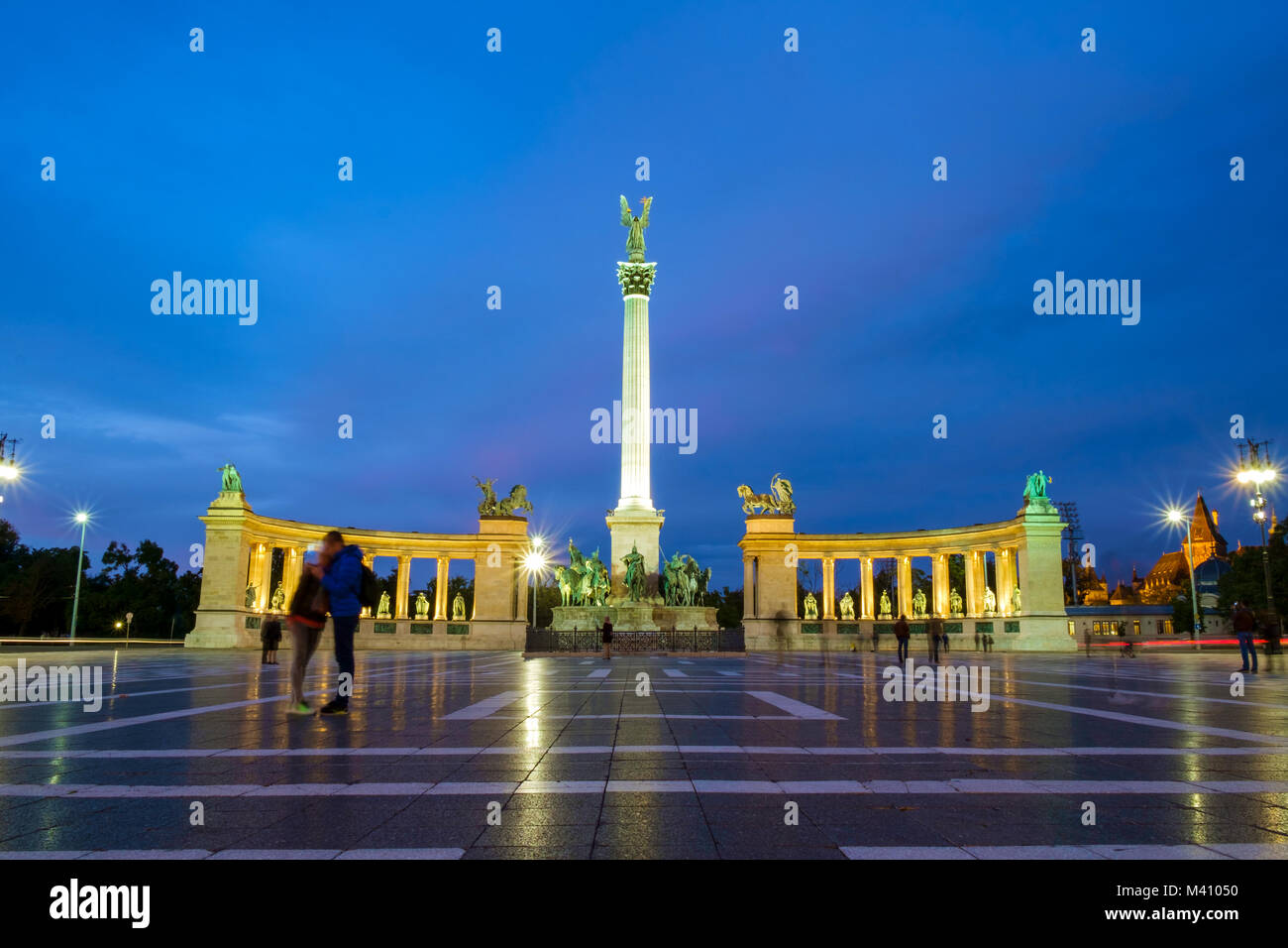 Evening View. Heroes' Square monument in Budapest, Hungary Stock Photo ...