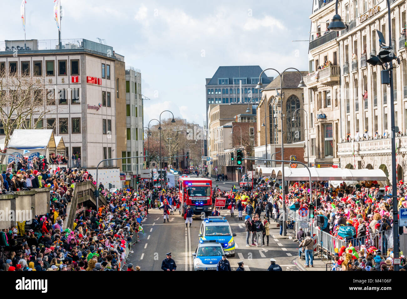 COLOGNE, GERMANY - FEBRUARY 12, 2018: people at the Carnival parade on ...