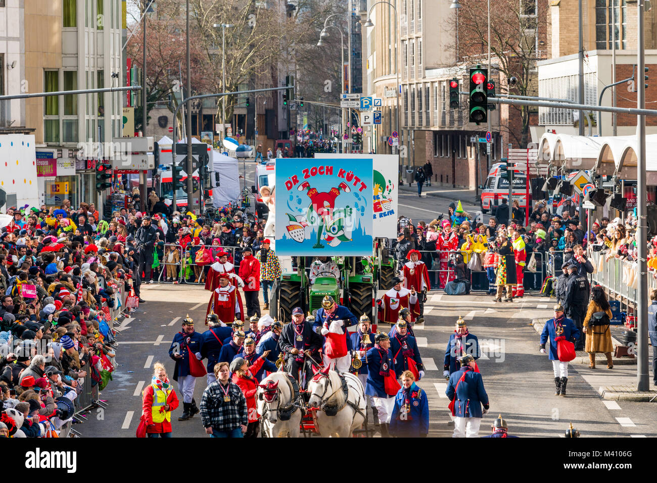 COLOGNE, GERMANY - FEBRUARY 12, 2018: people at the Carnival parade on ...