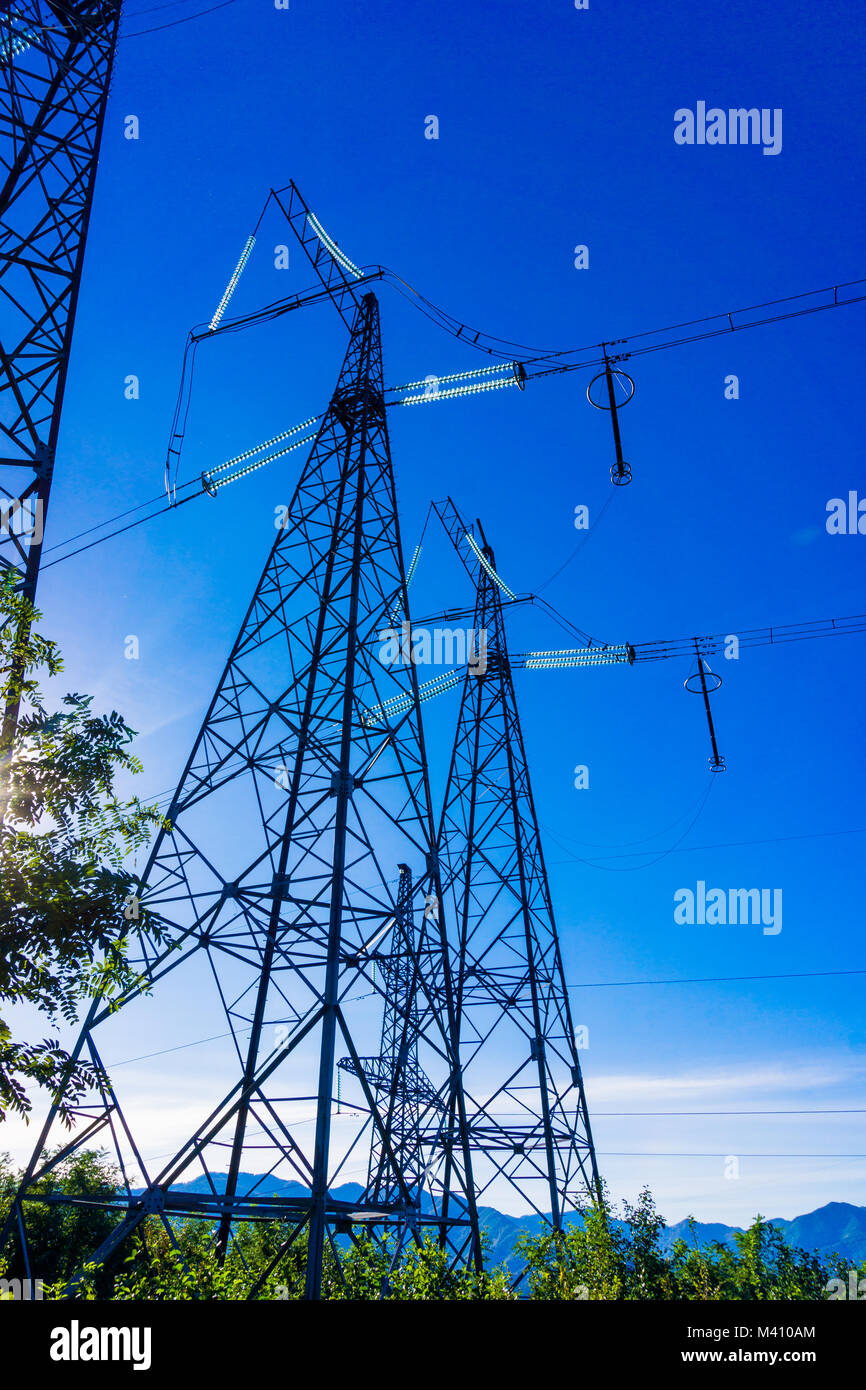 High voltage post. High power electricity poles Stock Photo - Alamy