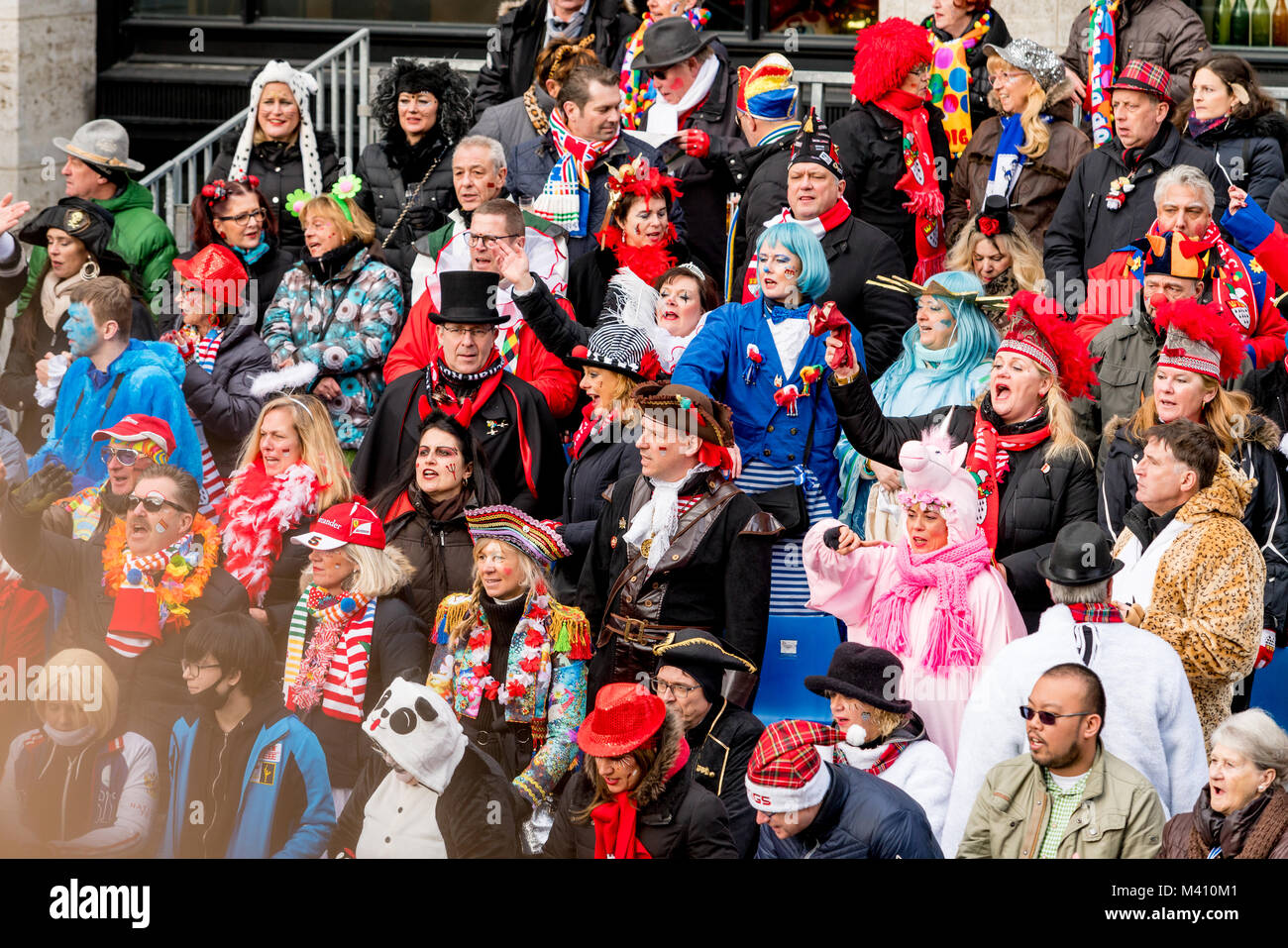 COLOGNE, GERMANY - FEBRUARY 12, 2018: people at the Carnival parade on ...