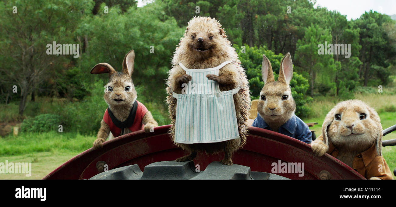 PETER RABBIT, from left: Flopsy (voice: Margot Robbie), Mrs.Tiggy ...