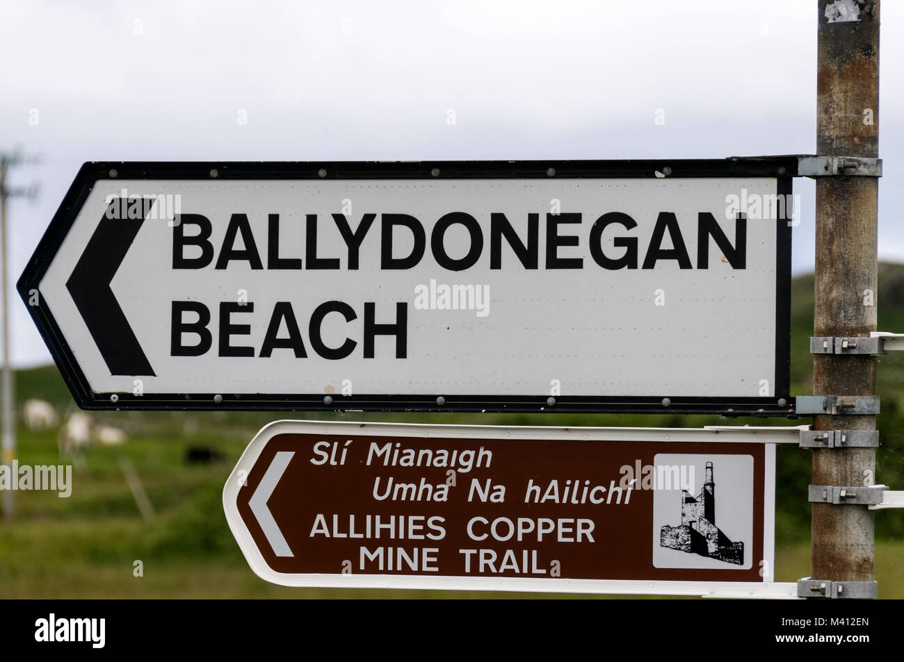 Road sign: Ballydoneegan Beach and Allihies Copper Mine Trail in the ...