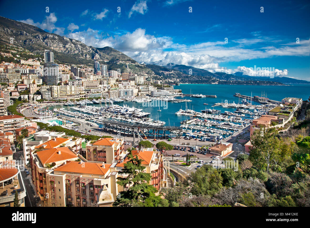 Panoramic view of Monte Carlo harbour in Monaco. Azur coast Stock Photo ...