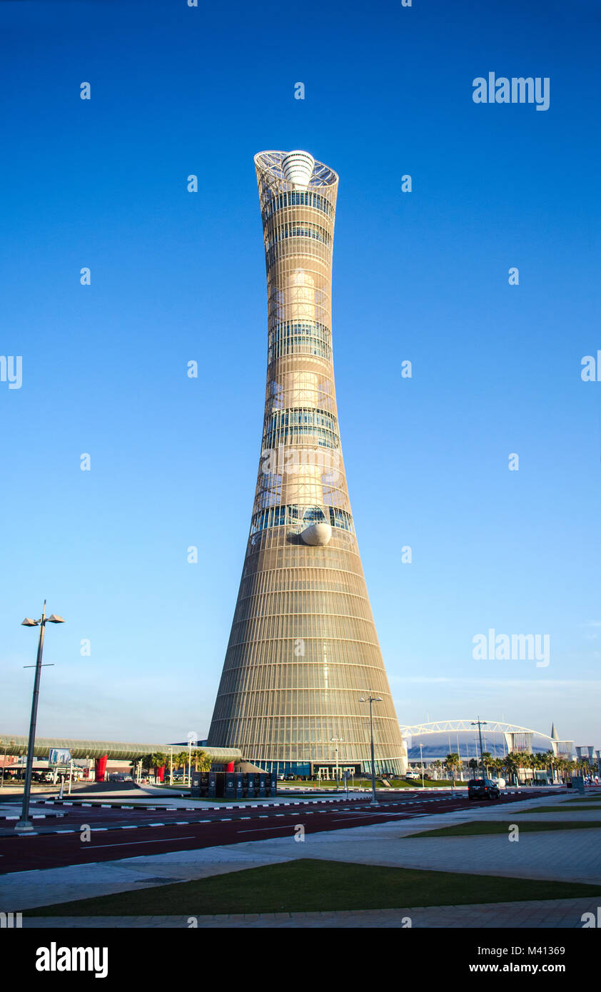Aspire Tower or Torch Hotel in Doha Sports City Stock Photo - Alamy