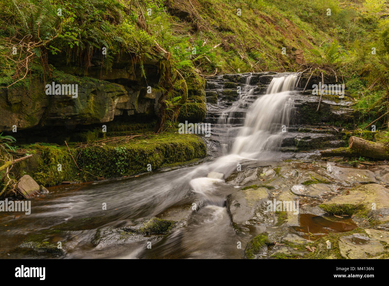 A waterfall in Blaen-y-glyn near Torpantau, Powys, Wales, UK Stock ...