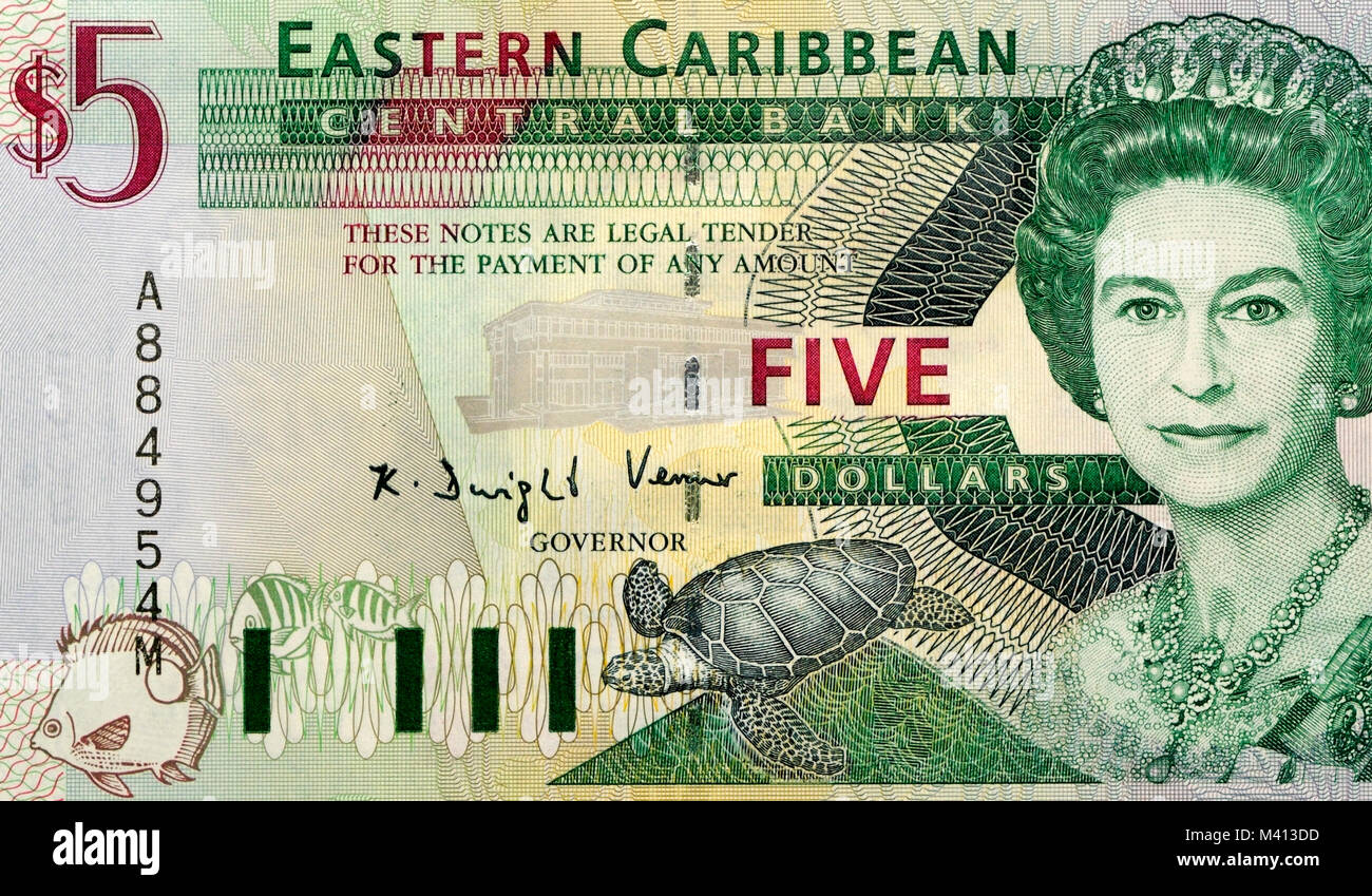 Eastern Caribbean Five 5 Dollar Bank Note Stock Photo - Alamy
