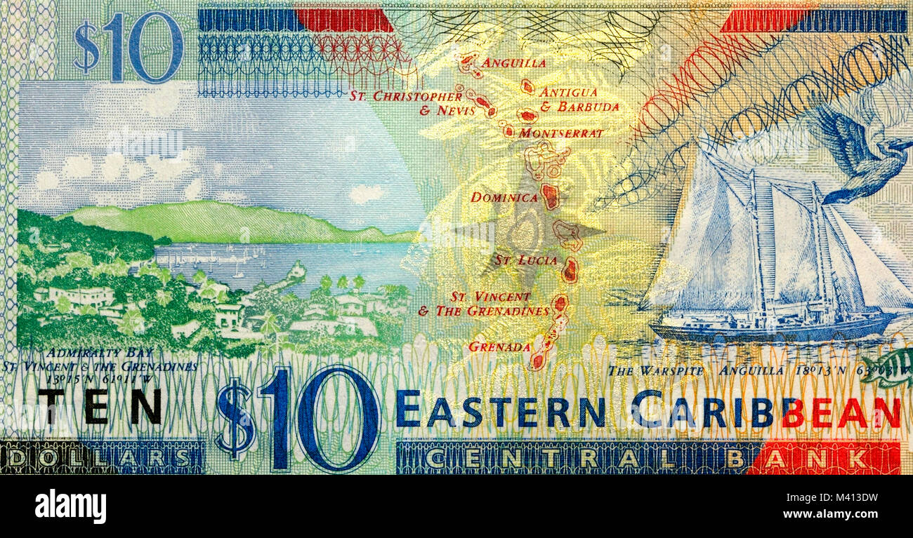 Eastern Caribbean Ten 10 Dollar Bank Note Stock Photo - Alamy