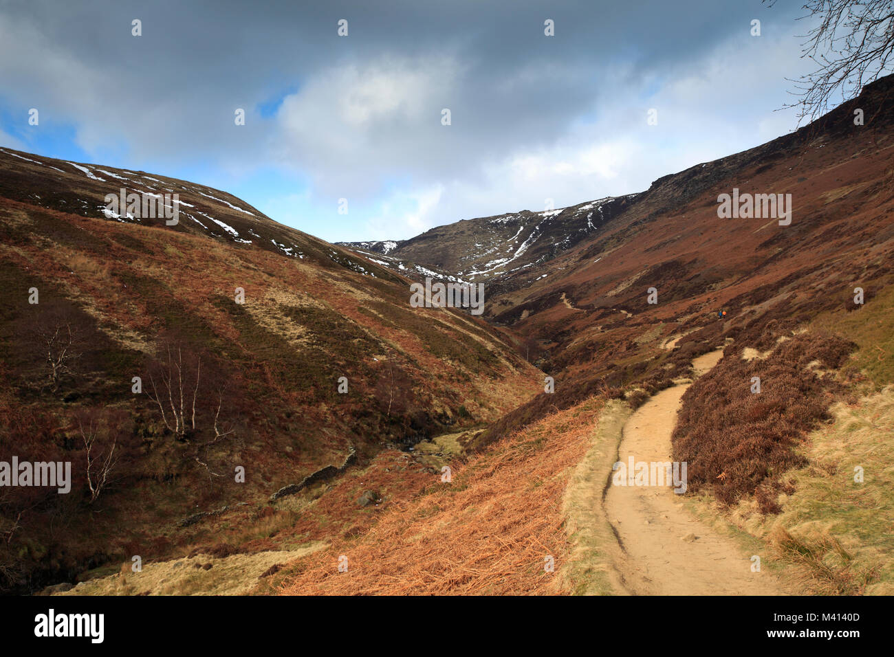 Winter snow on Edale Moor, Edale village, Peak District National Park ...