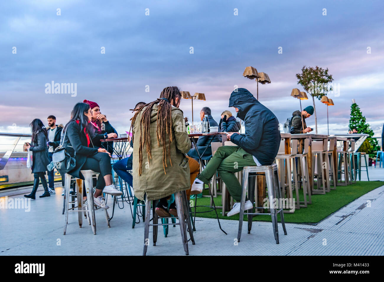 MADRID, SPAIN, DECEMBER - 2017 - Rooftop bar and restaurant at circle ...