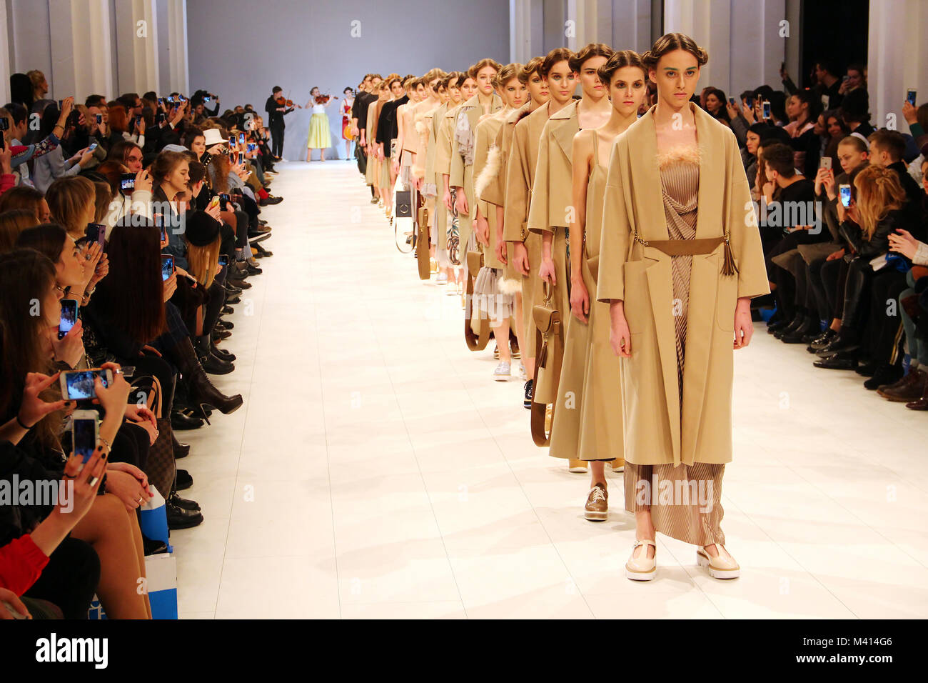 KYIV, UKRAINE - FEBRUARY 7, 2017: Models walk the runway at Maryna ...