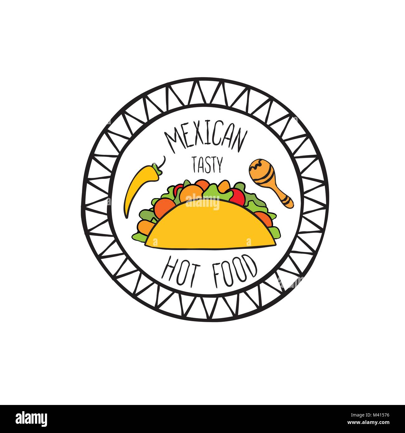 Mexican food symbol. Traditional cuisine set. Mexican dish doodles sign ...