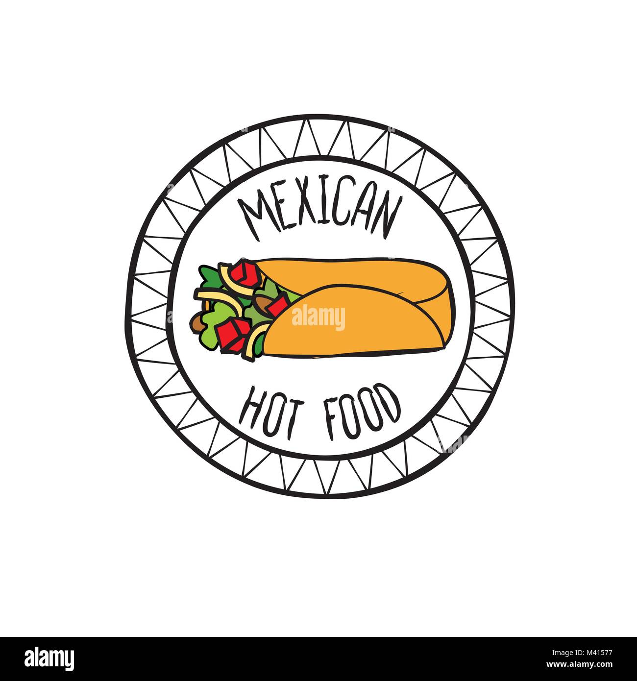 Mexican food symbol. Traditional cuisine set. Mexican dish doodles sign ...