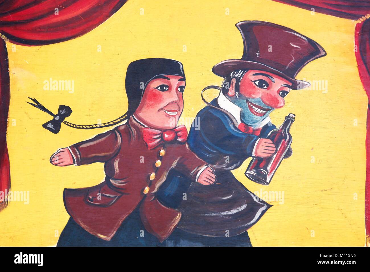 Lyon, France - July 14, 2015: Guignol and Gafron puppets on a wall ...